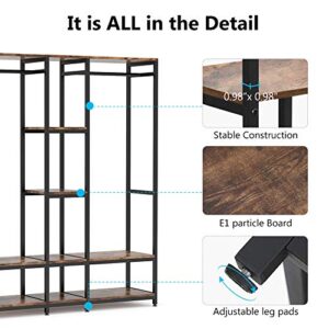 Tribesigns Double Rod Free standing Closet Organizer,Heavy Duty Clothes Closet Storage with Shelves, Extra Large Wardrobe Clothes Garment Rack, Shelving Unit Capacity 500 lb, (Vingtage Dark Walnut)