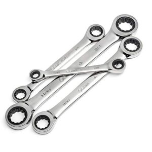 sata 4-piece full-polish sae ratcheting wrench set, double box design with 72-tooth gear and off-corner loading - st46134u