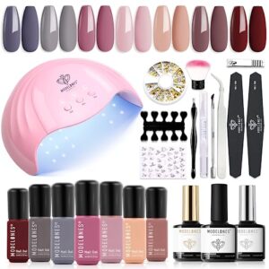 modelones gel nail polish kit with u v light 48w nail dryer 7 nude colors gel nail polish set, no wipe base top coat, nail primer, nail art decorations, integrated manicure tools kit,gift for women