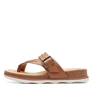 clarks brynn madi flat sandal, light tan leather, 9 medium