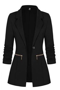 genhoo women's long stretchy sleeve open front lightweight work office blazer jacket black l