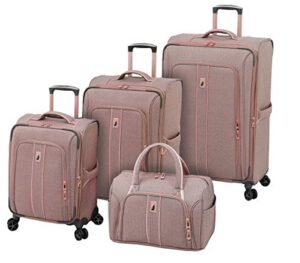 london fog newcastle softside expandable spinner luggage, rose charcoal herringbone, 4 piece set