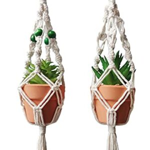 TIMECOSY Mini Macrame Plant Hanger Rear View Mirror Car Cactus Charm Decorations Boho Hanging Plant Holder, Tiny Car Succulent Gifts for Plant Lover, 10.5-Inch