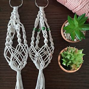 TIMECOSY Mini Macrame Plant Hanger Rear View Mirror Car Cactus Charm Decorations Boho Hanging Plant Holder, Tiny Car Succulent Gifts for Plant Lover, 10.5-Inch