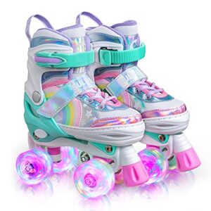 sulifeel rainbow unicorn 4 size adjustable light up roller skates for girls boys for kids medium