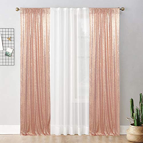 Juya Delight 2 Panels Sequin Photography Backdrop Curtain for Wedding Party Decoration Festival Ceremony，2ft x 8ft x 2Pcs,Rose Gold