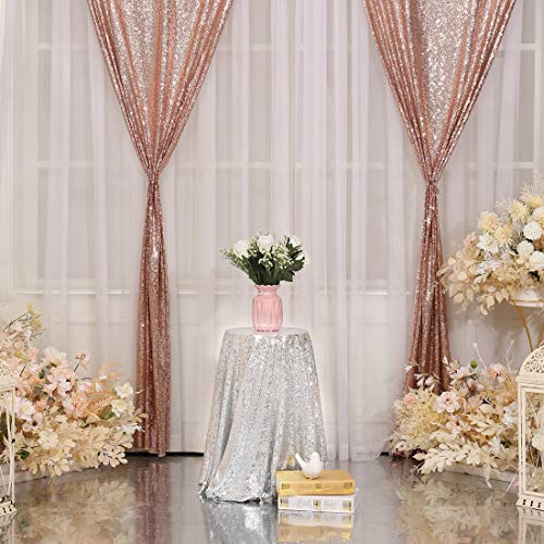 Juya Delight 2 Panels Sequin Photography Backdrop Curtain for Wedding Party Decoration Festival Ceremony，2ft x 8ft x 2Pcs,Rose Gold