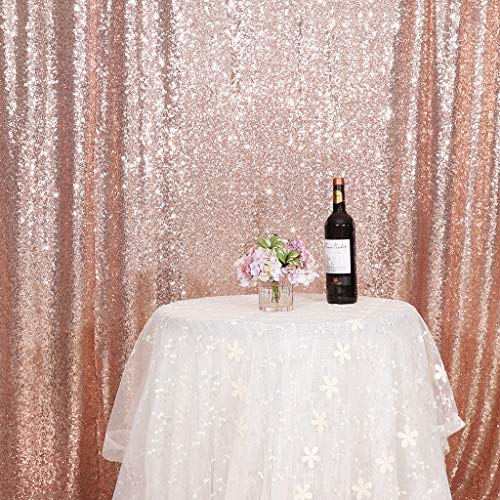 Juya Delight 2 Panels Sequin Photography Backdrop Curtain for Wedding Party Decoration Festival Ceremony，2ft x 8ft x 2Pcs,Rose Gold