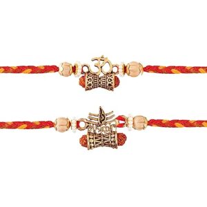 eximious india set of 2 rakhi for brother with card shiva and om pendant for raksha bandhan designer rakhi thread for bhaiya (design 2)