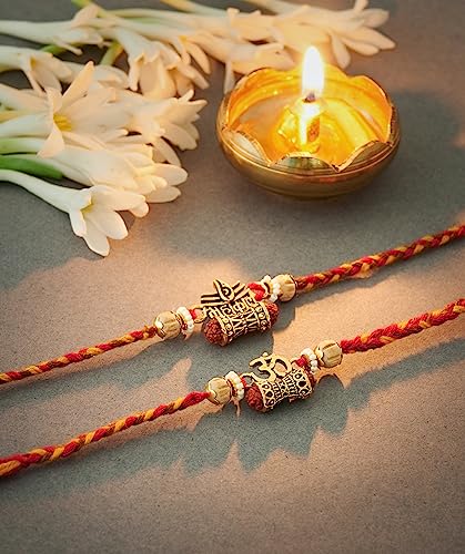 Eximious India Set of 2 Rakhi For Brother With Card Shiva and Om Pendant For Raksha Bandhan Designer Rakhi Thread for Bhaiya (Design 2)