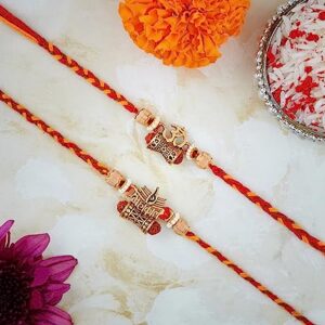 Eximious India Set of 2 Rakhi For Brother With Card Shiva and Om Pendant For Raksha Bandhan Designer Rakhi Thread for Bhaiya (Design 2)