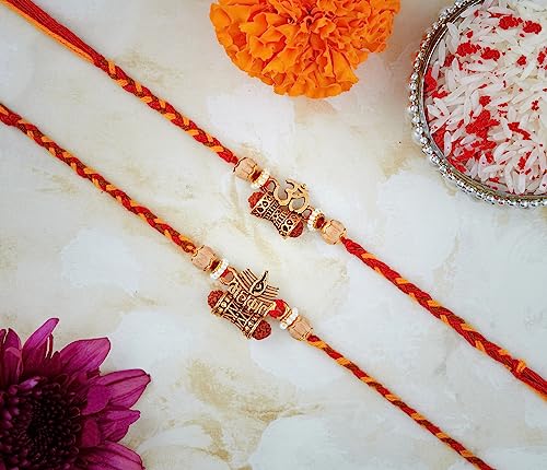 Eximious India Set of 2 Rakhi For Brother With Card Shiva and Om Pendant For Raksha Bandhan Designer Rakhi Thread for Bhaiya (Design 2)