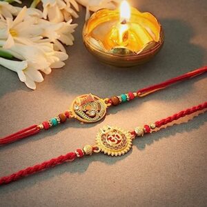 Eximious India Set of 2 Rakhi For Brother With Card Om Pendant For Raksha Bandhan Designer Rakhi Thread for Bhaiya 03