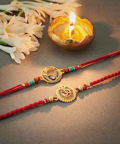 Eximious India Set of 2 Rakhi For Brother With Card Om Pendant For Raksha Bandhan Designer Rakhi Thread for Bhaiya 03