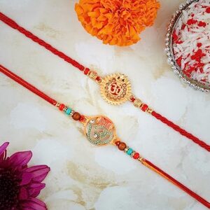 Eximious India Set of 2 Rakhi For Brother With Card Om Pendant For Raksha Bandhan Designer Rakhi Thread for Bhaiya 03