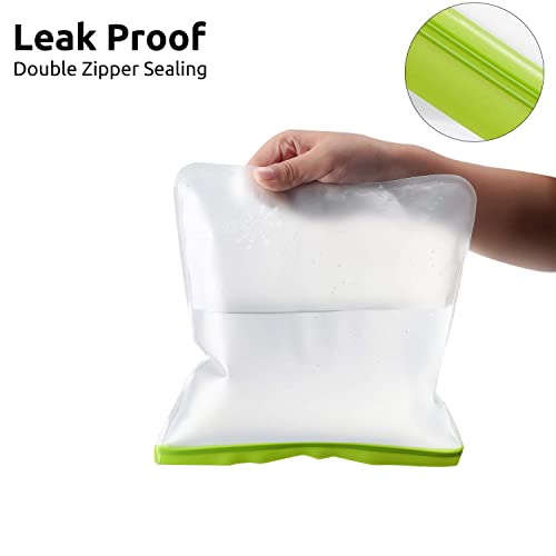 Aski Pro 8 Count Reusable Silicone Sandwich and Snack Bags with Bonus Towel, Pen and Labels-Leakproof, Washable and Eco-Friendly with Dual Ziplock Tops- Available in 3 Different Sizes