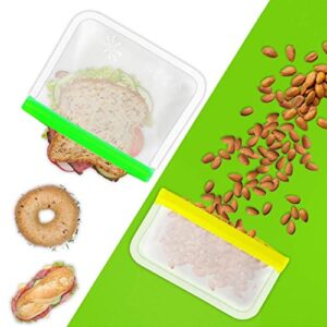 Aski Pro 8 Count Reusable Silicone Sandwich and Snack Bags with Bonus Towel, Pen and Labels-Leakproof, Washable and Eco-Friendly with Dual Ziplock Tops- Available in 3 Different Sizes