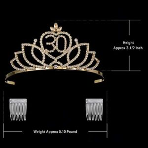 YZHSTONE Women 30th Birthday Queen Tiaras Crown Gold Metal Rhinestone Crystal Birthday Tiaras Crowns