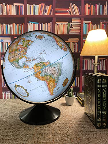 Replogle Eureka 16 inch desktop globe with up to date blue ocean raised relief map and full swing gyromatic assembly