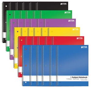 better office products spiral notebooks 1-subject, 24 pack, wide rule, 70 sheet, 8 x 10.5 inches, 6 assorted primary colors, 24 pack