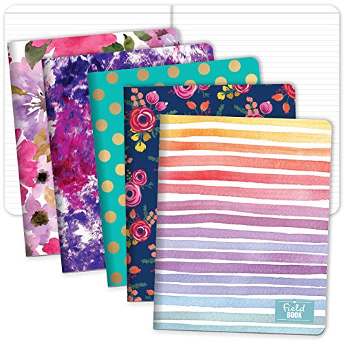 Elan Publishing Company Assorted Pattern Field Memo Notebooks, 8x10 in Lined Office Notepads for Nurses, Teachers, and Students - Small and Easy to Carry Pocketbook, Quick Note Taking, 5 Pack