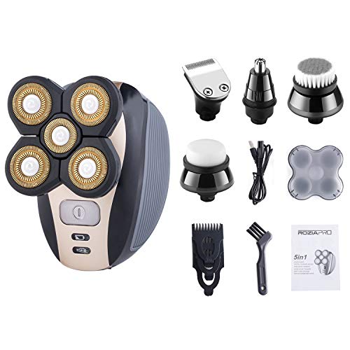 Electric Razor for Men Head Shaver for Bald Men Grooming Kit 5 in 1 Wet Dry Rotary Shavers Nose Hair Beard Trimmer Clippers Facial Cleansing Brush Cordless Waterproof USB Charging Rechargeable