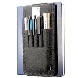 pen holder, pencil holder, pen sleeve case for hard cover journals, notebooks, books, binders, hold multi pens pencils rulers durable fabrics, detachable, elastic band. black.