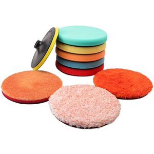 spta 9pcs polishing pads kit, 7 inches large size buffing pads, car foam buffing sponge pads kit with 5/8"-11 backing plate for car care polisher boat waxing polishing sealing glaze