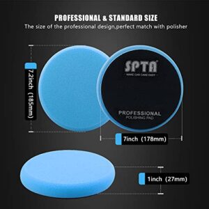 SPTA 9Pcs Polishing Pads Kit, 7 Inches Large Size Buffing Pads, Car Foam Buffing Sponge Pads Kit with 5/8"-11 Backing Plate for Car Care Polisher Boat Waxing Polishing Sealing Glaze