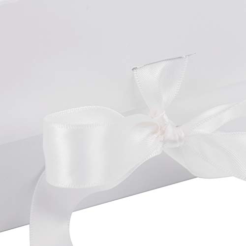 WRAPAHOLIC 2Pcs White Gift Box with Satin Ribbon, 8x8x4 Inches Collapsible Gift Box with Magnetic Closure for Party, Wedding, Gift Wrap, Bridesmaid Proposal, Storage