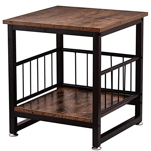 WAYTRIM Storage End Table, Industrial Side Table Mini Fridge Stand Fishtank Coffee Table with Large Metal Frame for Living Room Rustic Brown