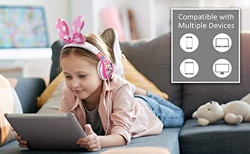 Minnie Mouse Kids Headphones for Kids Adjustable Stereo Tangle-Free 3.5Mm Jack Wired Cord Over Ear Headset for Children Parental Volume Control Safe for School Home & Travel Packaging