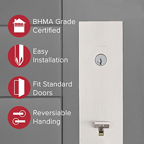 Kwikset Vancouver Front Door Lock Handle and Deadbolt Set, Entry Handleset Exterior with Interior Reversible Lever, Satin Nickel, Pick Resistant SmartKey Rekey Deadbolt Security