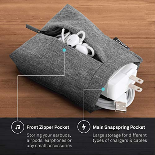 Pocket for Earphone and Charger Snap & Store Padded Accessory Travel Pouch for AirPods Pro, Earbuds in Grey