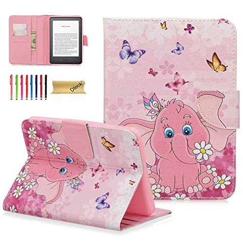 Kindle 10th Gen 2019 Case, Dteck Slim Fit Premium PU Leather Folio Case with Card Holder/Pocket Soft Back Cover for All-New Kindle 10th Generation 2019 Release - Butterfly Elephant