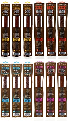 ETTA SAYS! Yumm Meat Stick Treats for Dogs – Pack of 12 – Made in The USA, Human Grade, No Added Hormones, No Nitrates or Nitrites, No MSG, Gluten-Free, Soy-Free Dog Treats (Variety)