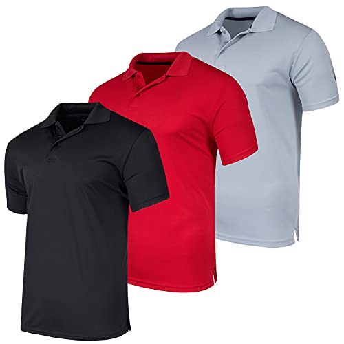 3 Pack:Mens Quick Dry Fit Polo Shirt Short Sleeve Golf Tennis Clothing Active Wear Athletic Performance Tech Sports Essentials Moisture Wicking Casual Dri-Fit T Shirts,Set 6-XXL