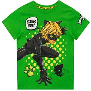 Miraculous Boys' Cat Noir T-Shirt Green Size 12