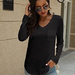 Tobrief Womens Loose Casual Long Sleeve V-neck T Shirt Tunic Tops for Leggings (S, Black-1)