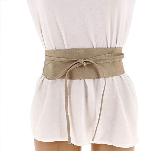 FASHIONGEN - Woman leatherette waisband Obi Belt, MICA - Tan Beige, L-XL