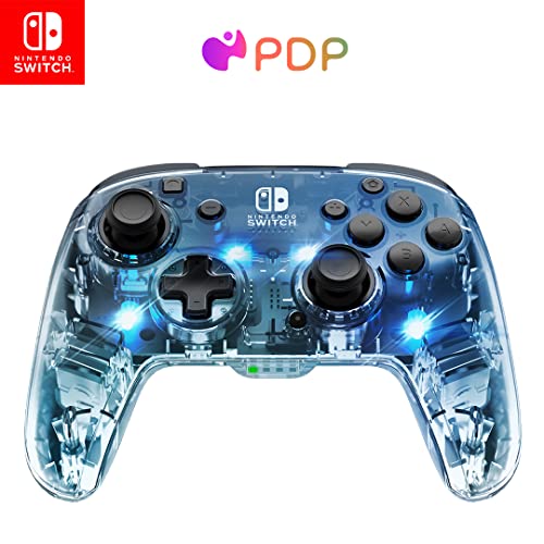 PDP Afterglow LED Wireless Deluxe Gaming Controller - Licensed by Nintendo for Switch and OLED - RGB Hue Color Lights - See through Gamepad Controller - Paddle Buttons