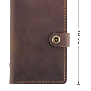 Leather Journal Refillable Writing Notebook, A6 Personal Size 6 Ring Binder Spiral Notebook, Handmade Genuine Leather Refillable Journal Binder Diary, Pocket Binder Traveler Notebook-Brown