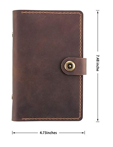 Leather Journal Refillable Writing Notebook, A6 Personal Size 6 Ring Binder Spiral Notebook, Handmade Genuine Leather Refillable Journal Binder Diary, Pocket Binder Traveler Notebook-Brown