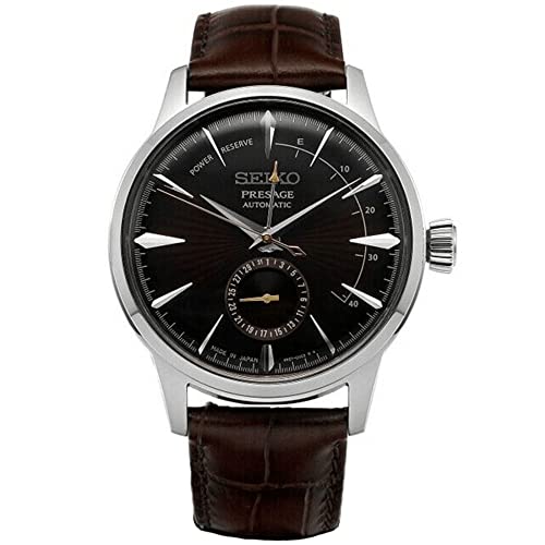 SEIKO PRESAGE Power Reserve"Black Cat Martini" Brown Dial Leather Watch SSA393J1