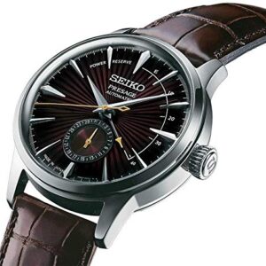 SEIKO PRESAGE Power Reserve"Black Cat Martini" Brown Dial Leather Watch SSA393J1