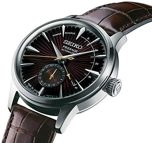 SEIKO PRESAGE Power Reserve"Black Cat Martini" Brown Dial Leather Watch SSA393J1