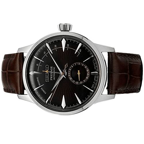 SEIKO PRESAGE Power Reserve"Black Cat Martini" Brown Dial Leather Watch SSA393J1