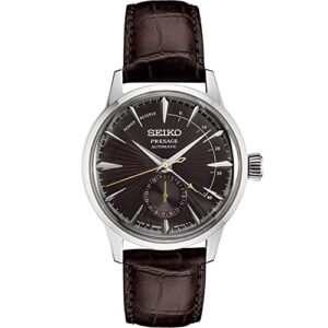 SEIKO PRESAGE Power Reserve"Black Cat Martini" Brown Dial Leather Watch SSA393J1