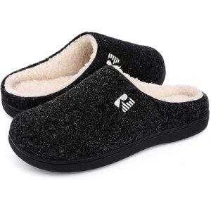 rockdove men's sherpa lined memory foam clog slipper, size 10.5 us men, black