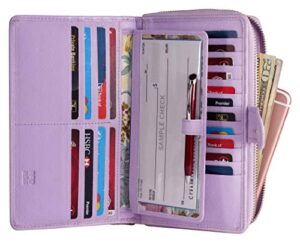 mou meraki women rfid blocking real leather wallet-clutch for women-shield against identity theft (lavender)